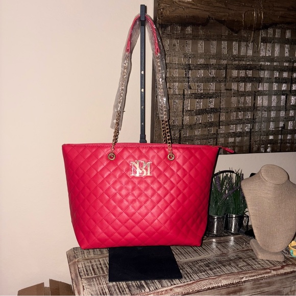 Badgley Mischka | Bags | Badgley Mischka Red Quilted Tote | Poshmark